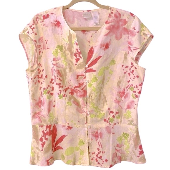 Emma James | Tops | Emma James Linen Blend Floral Split V Buttondown ...